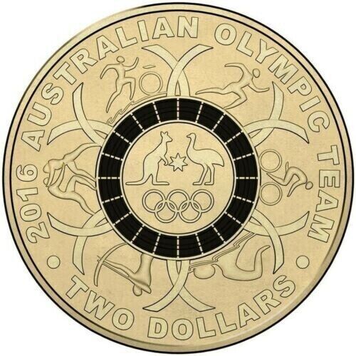 UNC 2016 $2 BLACK RIO OLYMPIC RING AUSTRALIAN TWO DOLLAR COIN EX BAG