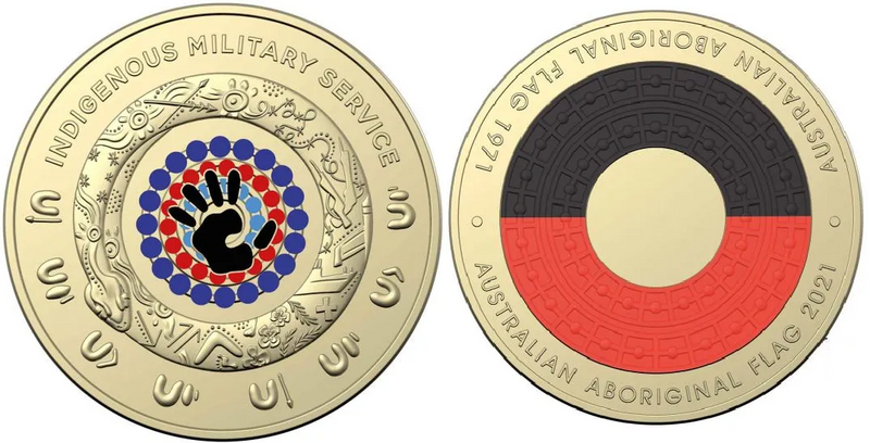 2021 $2 Indigenous Military & Aboriginal Flag two Dollar Coloured Coin