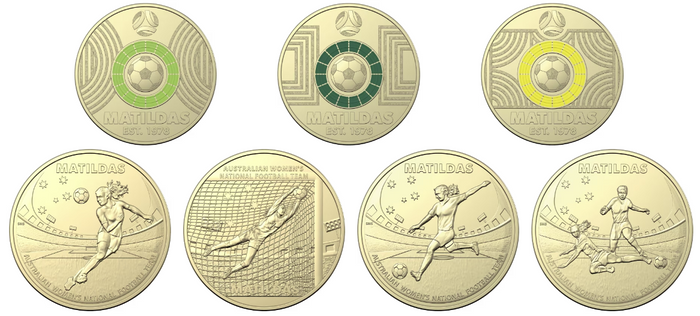 NEW 2023 $2 & $1 Matilda Coloured two dollar FIFA Coin FULL Set Woolwo