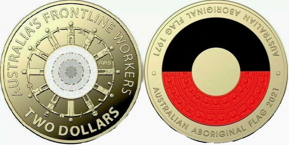 2022 $2 dollar Coloured coin set of two Frontline Workers & Aboriginal